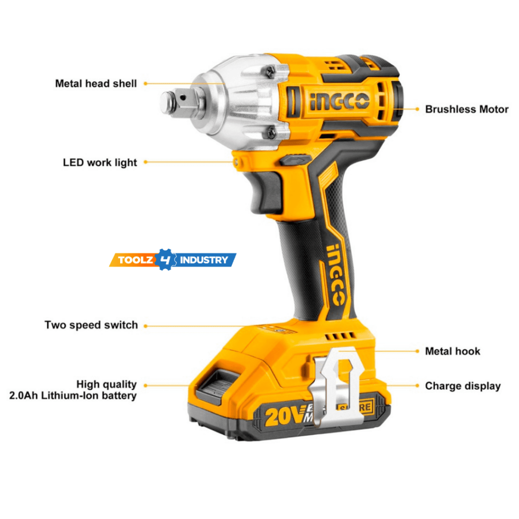 INGCO 20V Cordless Impact Wrench Driver with 2 Batteries CIWLI2001 ...