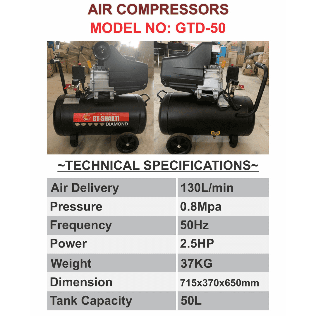 GT Shakti Powerful 2.5 HP 50 Litres Copper Air Compressor GTD-50 ...