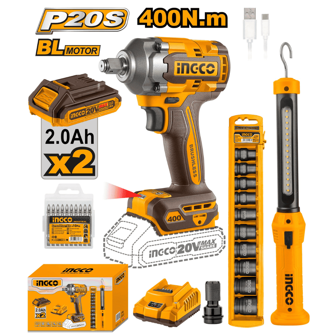 INGCO 400 Nm Battery Impact Wrench Combo Kit 20V Brushless Motor ... INGCO 400 Nm Battery Impact Wrench Combo Kit 20V Brushless Motor ...